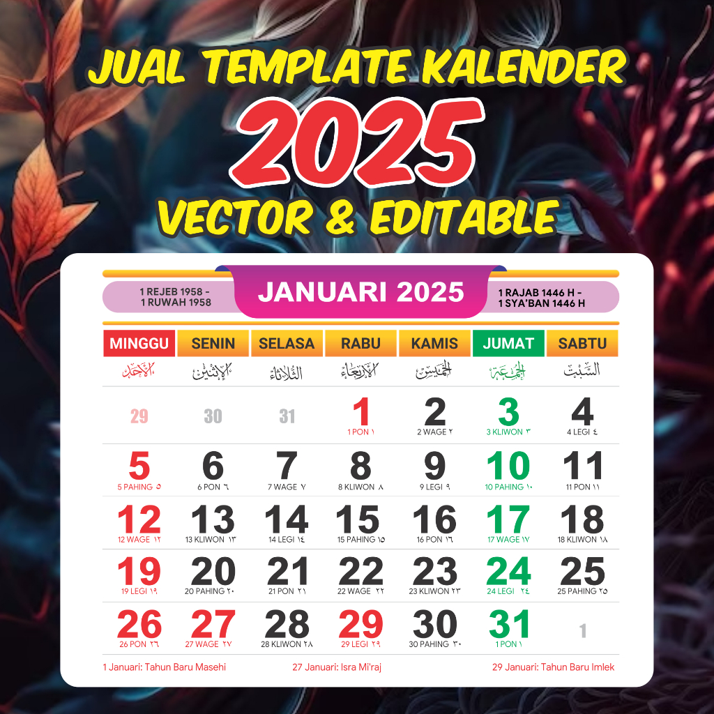 Jual Template Kalender Tahun 2025 tipe A, desain terpopuler di ...