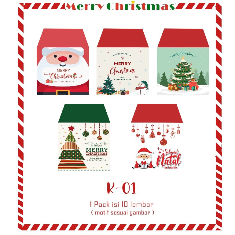 Jual (1pack =10lbr) AMPLOP NATAL MODEL KOTAK 9CM X 9CM/ CHRISTMAS ...