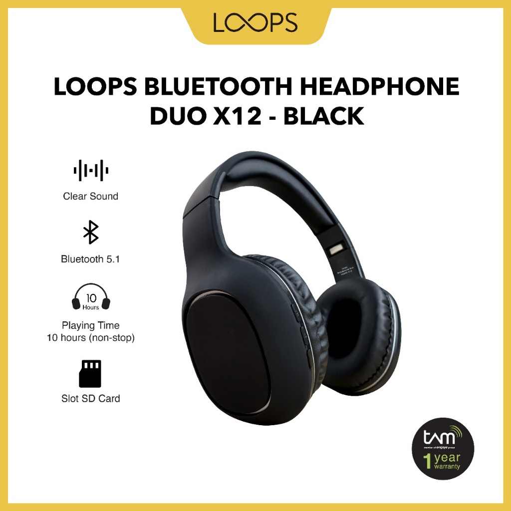 Jual LOOPS Bluetooth Headphone Duo X12 - Black | Shopee Indonesia