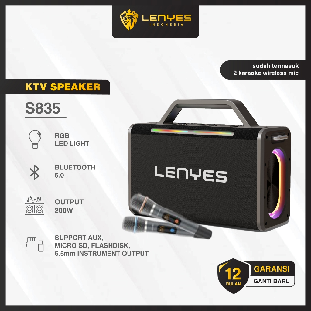 Jual LENYES S835 200W Outdoor KTV Wireless Speaker + Microphone Karaoke Bluetooth 5.0 Heavy Bass ...