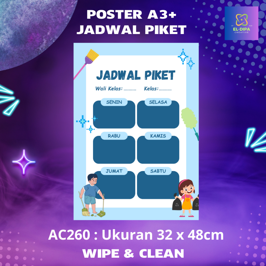 Jual POSTER A3+ EDUKASI / POSTER SEKOLAH ANAK TEMA JADWAL PIKET ...