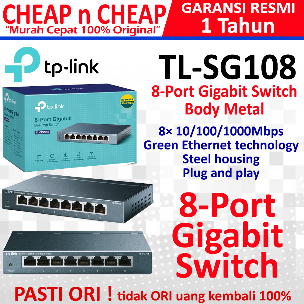 Jual TP-Link TL-SG108 8 Port Gigabit Metal - Switch Hub TPLink SG 108 LS 108 LS1008 | Shopee ...