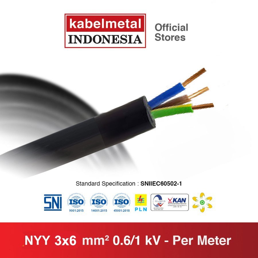 Jual Kabel NYY 3x6 mm Per Meter kabelmetal INDONESIA - Tufur Outdoor Kawat Tembaga Tunggal PVC ...