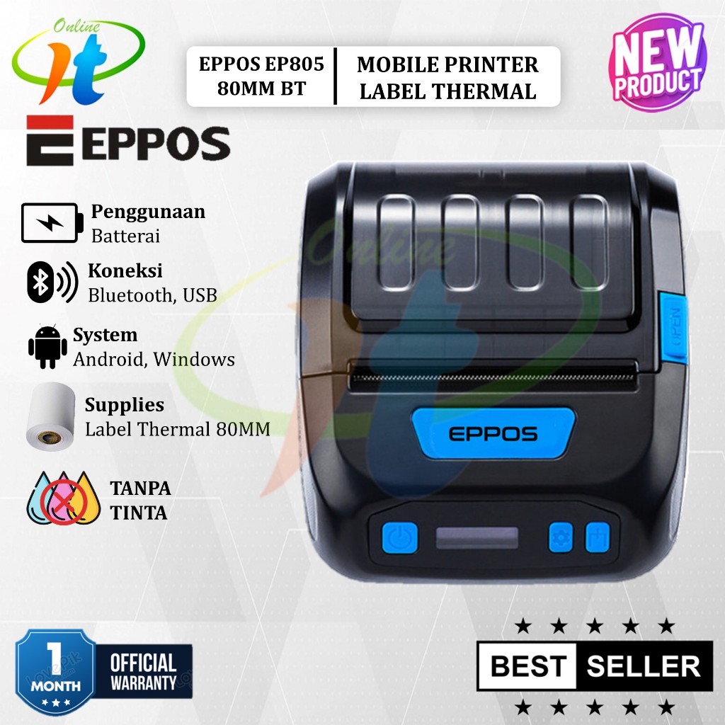Jual Eppos EP805 Printer Bluetooth Label Thermal 80mm RPP02N Cetak Struk Resi Label Harga EP-805 ...