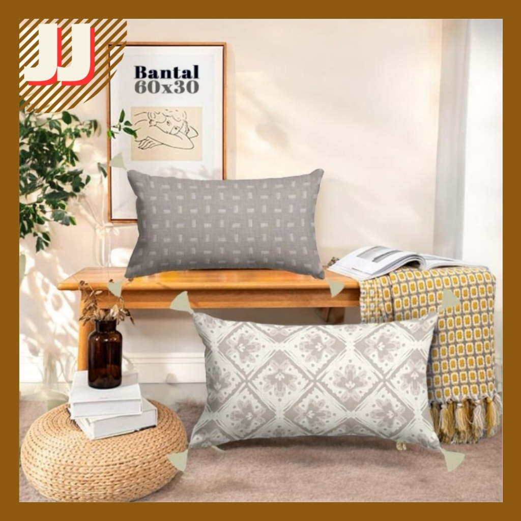 Jual BANTAL SOFA PRINT 60X30 CM DENGAN TASSEL GANTUNG MOTIF DENIM TAUPE ...