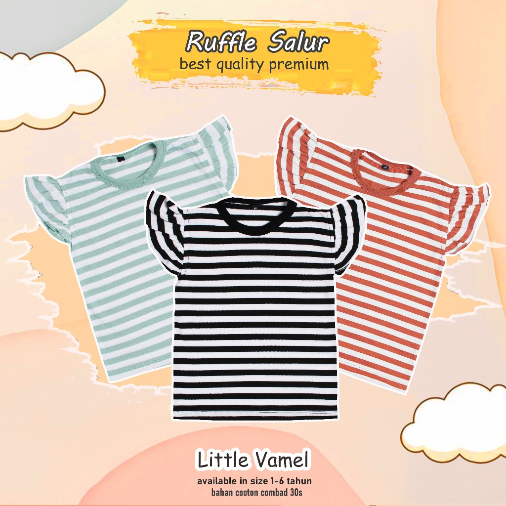 Jual Little Vamel - Baju Anak Ruffle Salur Stripe Basic Tee Kaos Anak ...