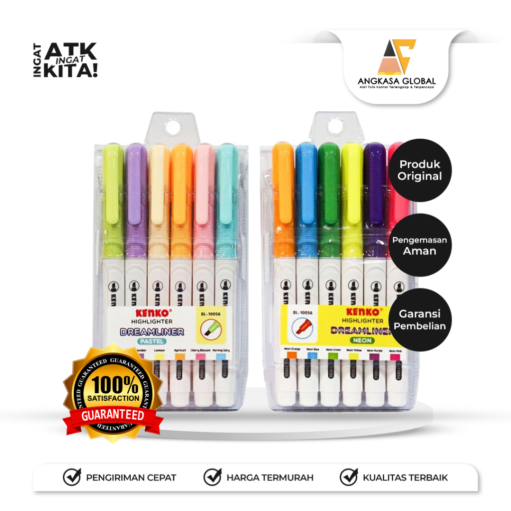Jual KENKO HIGHLIGHTER DREAMLINER NEON/ PASTEL DL-100S6 (1SET) | Shopee ...