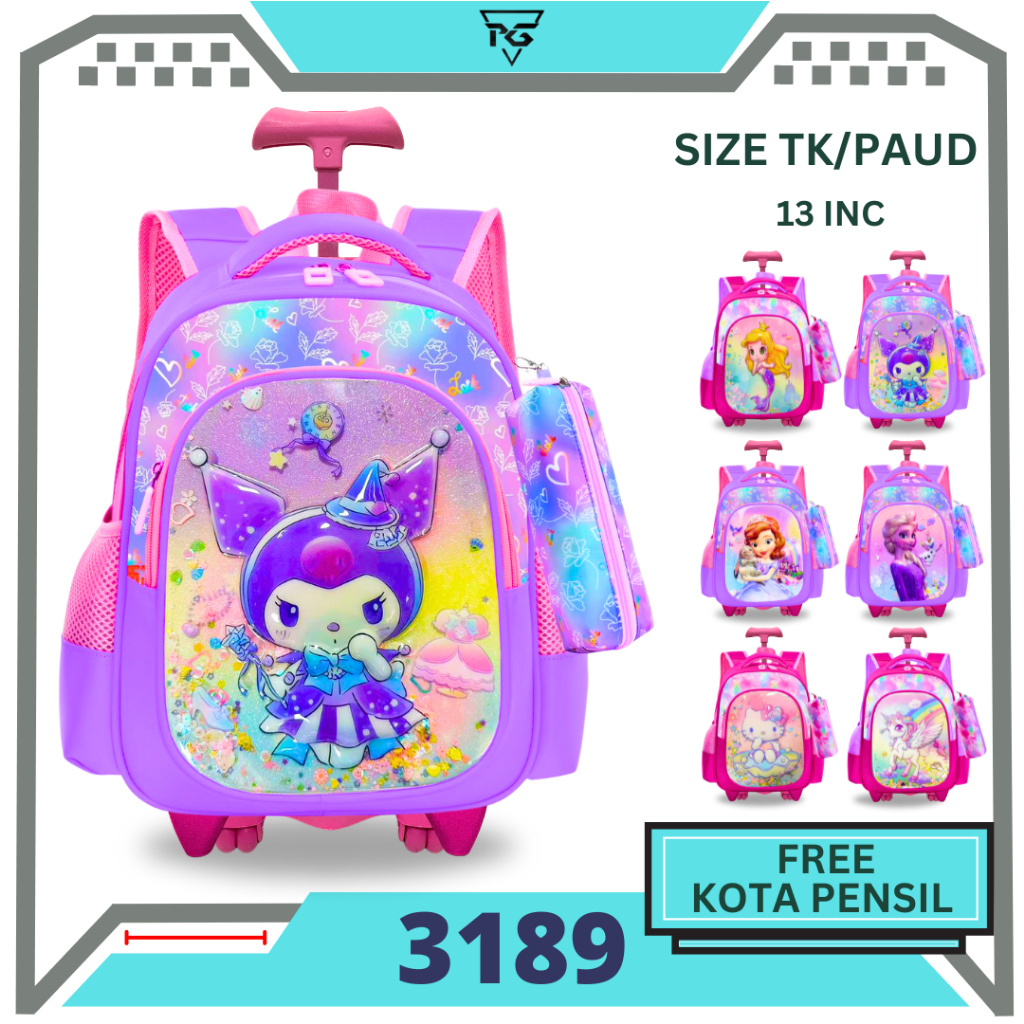 Jual Troli Sekolah Anak Perempuan Gambar Timbul 3D Karakter Kuromi Tas Koper Anak RPG 3189 ...