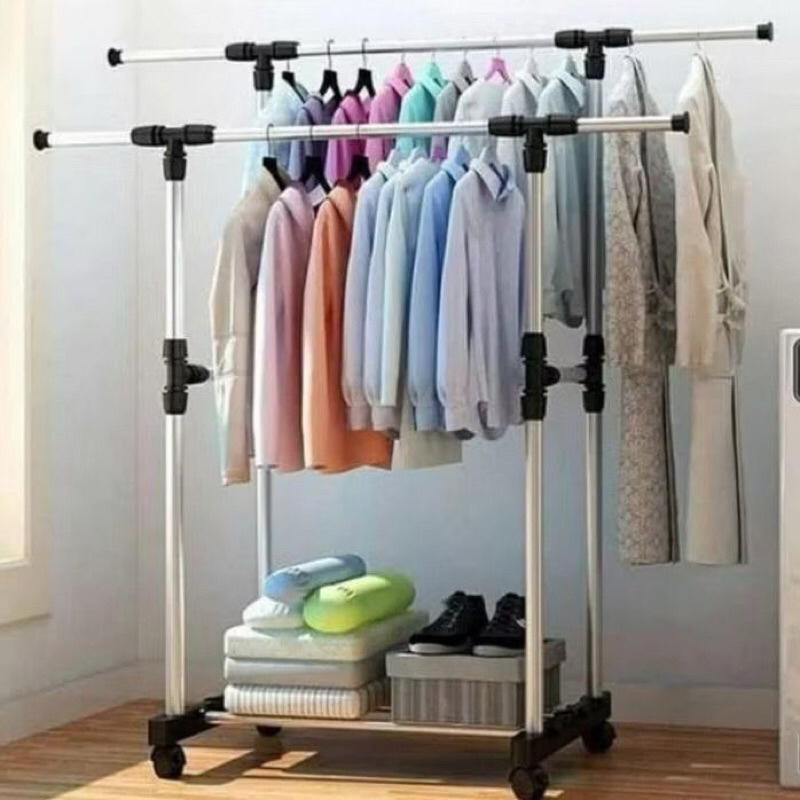 Jual Jemuran Baju Rak Pakaian Double Pole Rod Rack Stainless Steel ...