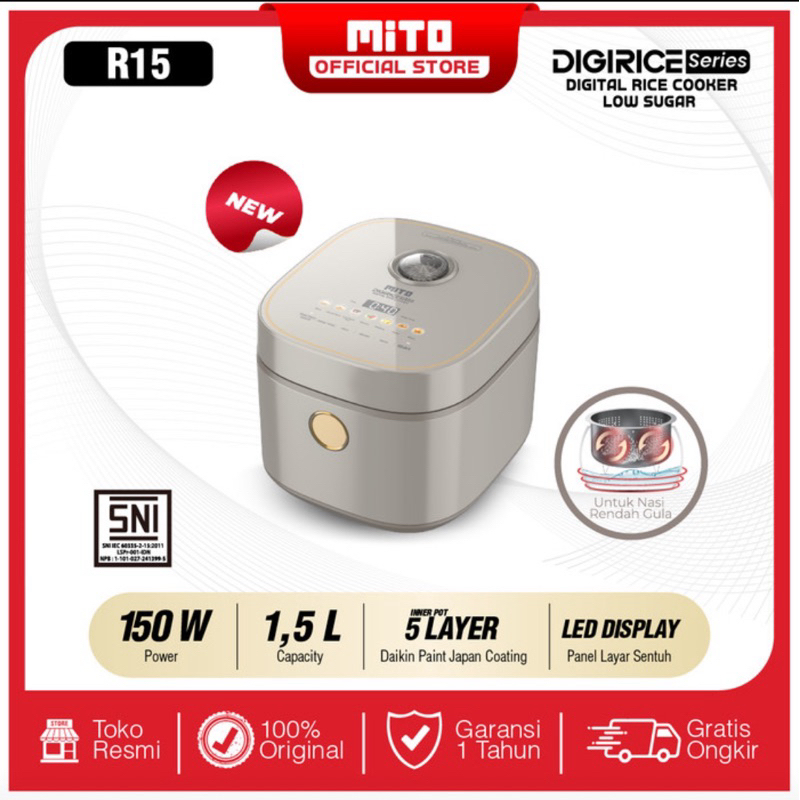 Jual MITO Digital Rice Cooker 1.5 Liter R15 - Rice Cooker Low Sugar ...