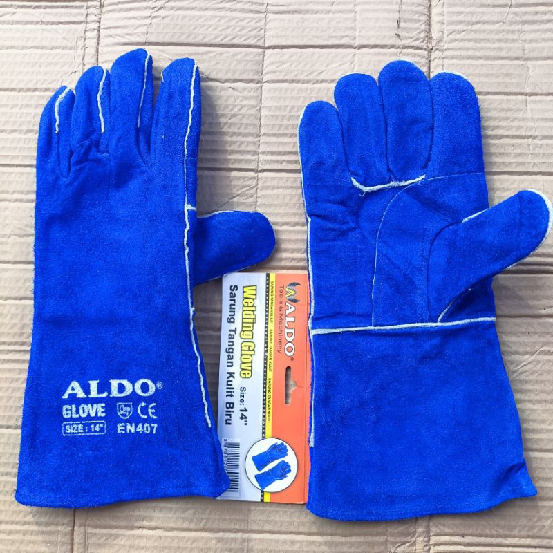 Jual ALDO Sarung Tangan Kulit Las 14" | Welding Glove 14 inch Biru ...