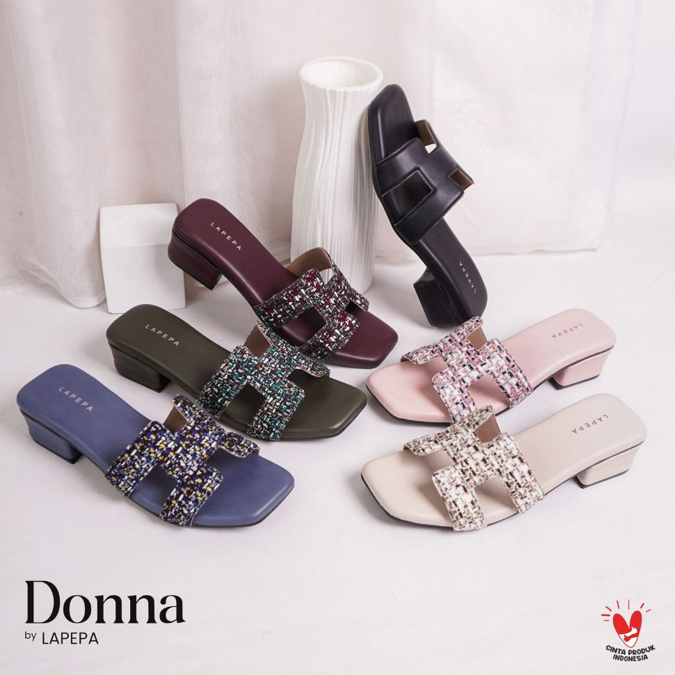 Jual LAPEPA YUK - DONNA Sandal Wanita Slop High Heels Tinggi Sedang 4cm ...