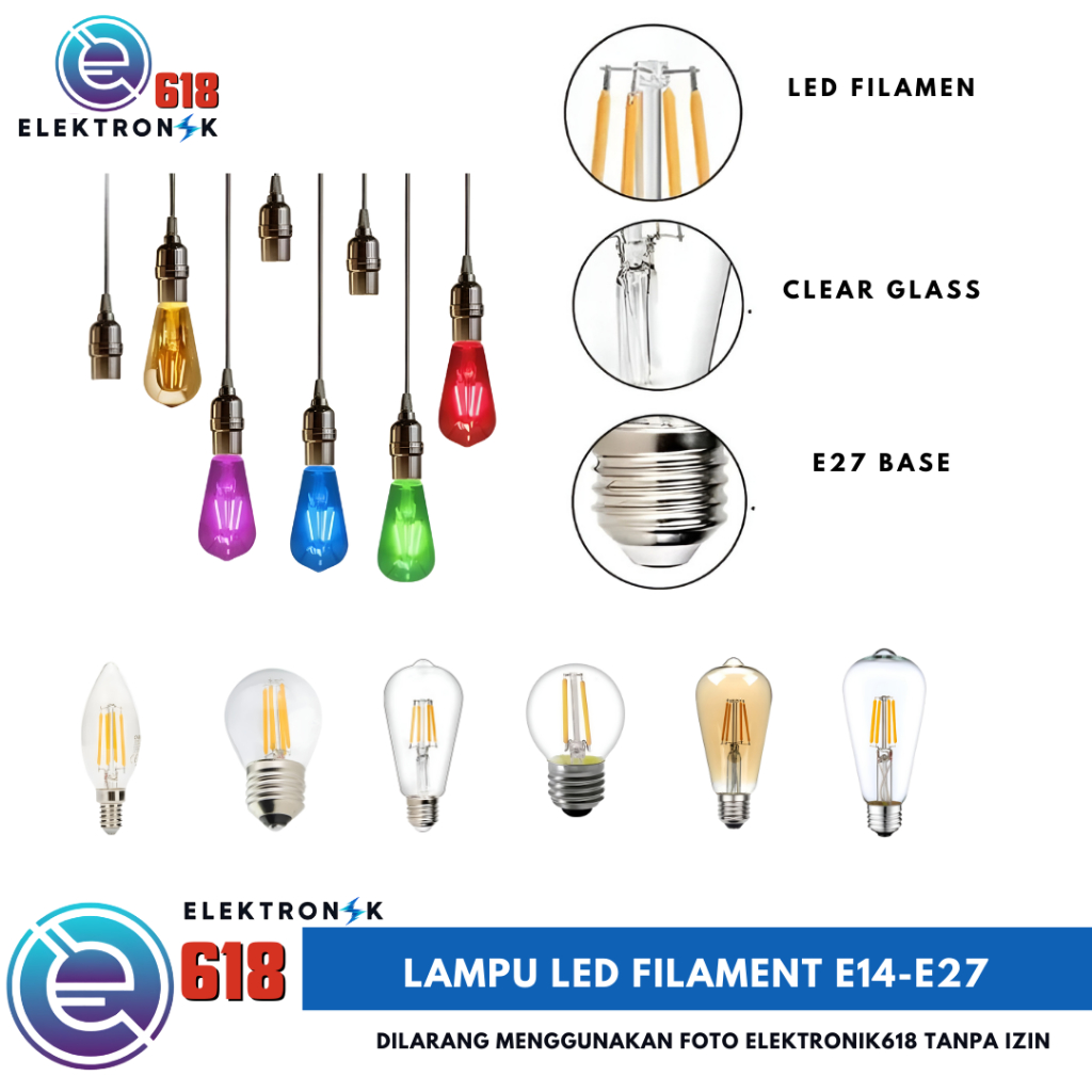 Jual ELEKTRONIK618 LAMPU LED FILAMENT 4 WATT EDISON 2W 4W ST64 G45 C35 ...