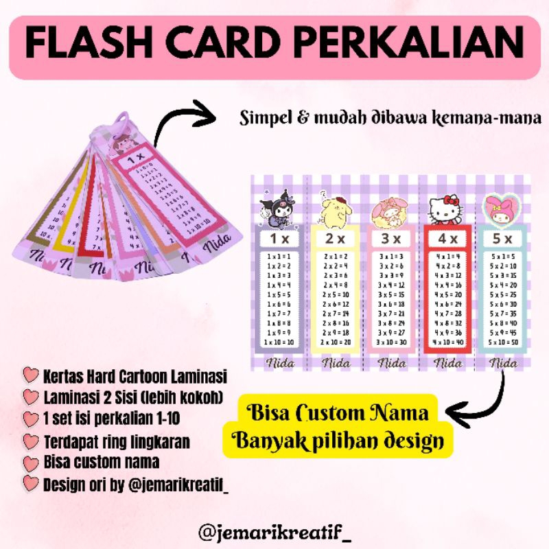 Jual FLASH CARD PERKALIAN 1-10 | CUSTOM NAMA | PREMIUM | Shopee Indonesia
