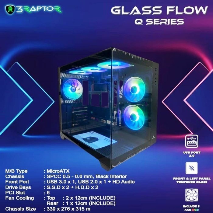 Jual Casing PC Gaming Raptor Glass Flow Q Series Free 3Fan RGB | Shopee ...