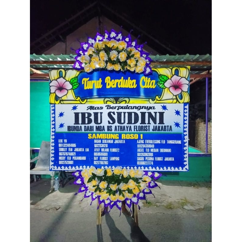Jual Karangan bunga papan ucapan DUKA CITA warna BIRU PUTIH ukuran 170 ...