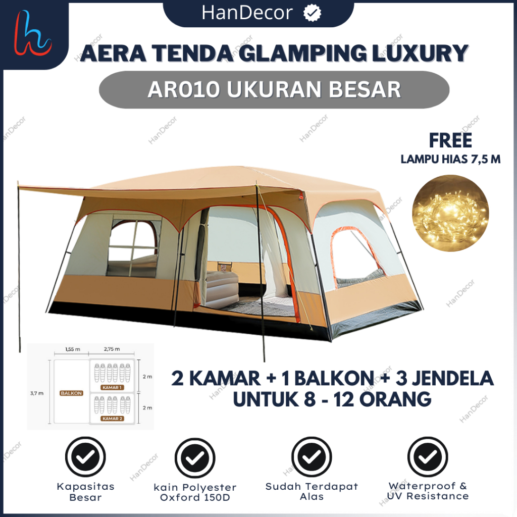 Jual Tenda Camping Luxury Besar 8-12 Orang | Tenda Glamping Double ...