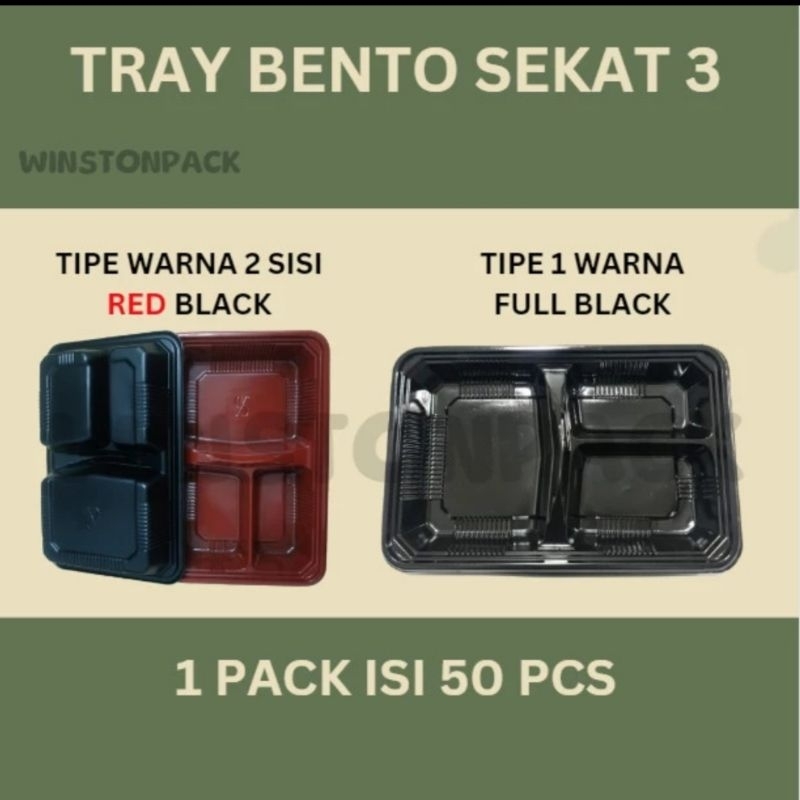 Jual Mika Bento sekat 3 hitam & merah hitam / kotak makan sekat ...