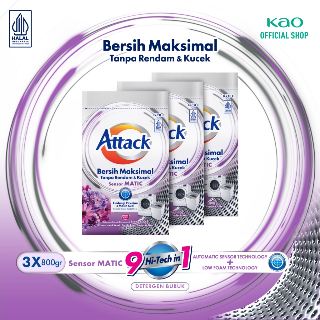Jual Attack Sensor Matic Deterjen Bubuk Semua Jenis Mesin Cuci 800 gr Triplepack | Shopee Indonesia