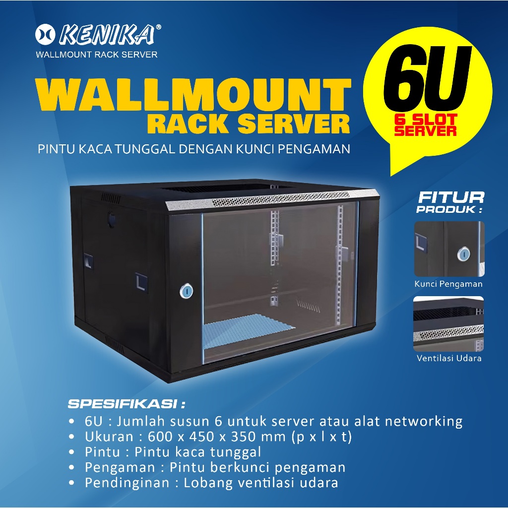 Jual KENIKA WALLMOUNTED RACK SERVER 6U Close Wallmount Rak Kabinet RM-6U 600*450*350mm | Shopee ...