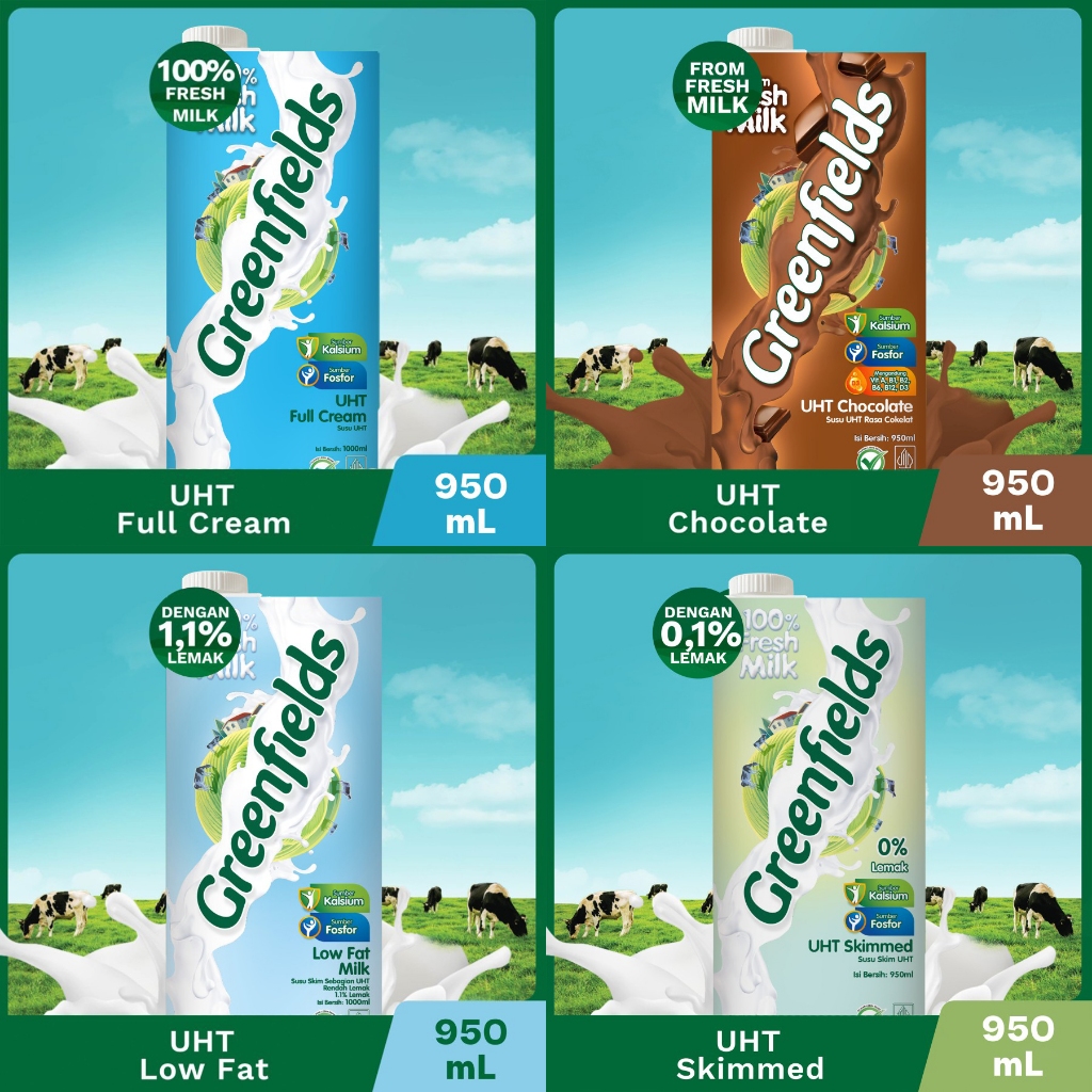 Jual susu UHT Greenfields 1 Liter 1L 1000mL 950mL 950 ml FullCream ...