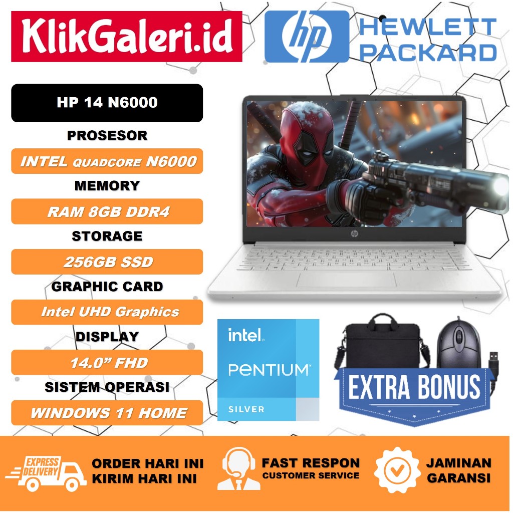 Jual LAPTOP HP 14 INTEL N6000 SSD FHD 8GB 256GB WINDOWS 11 HOME SILVER ...