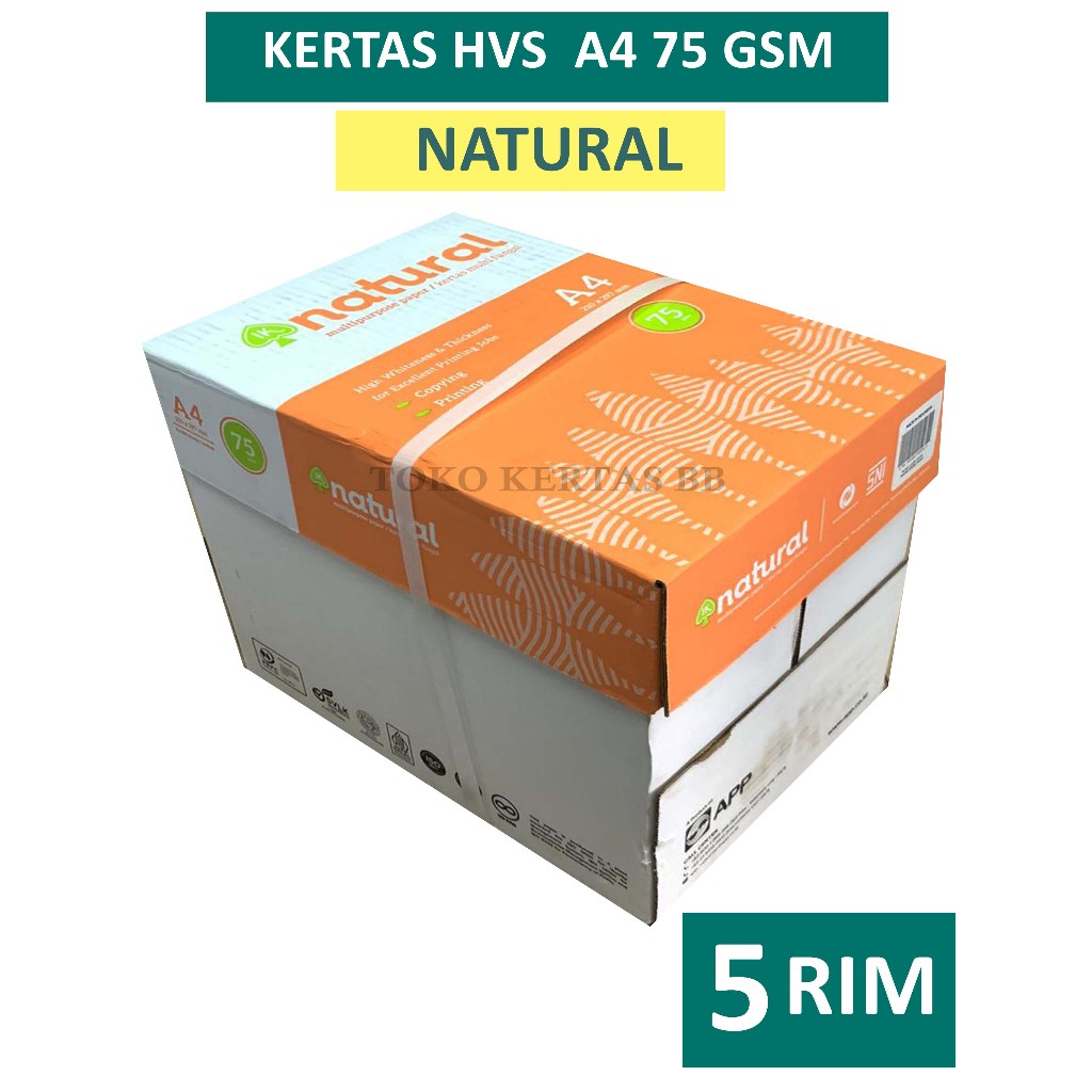 Jual KERTAS HVS NATURAL 75 GSM UKURAN A4 1 BOX / 5 RIM | Shopee Indonesia