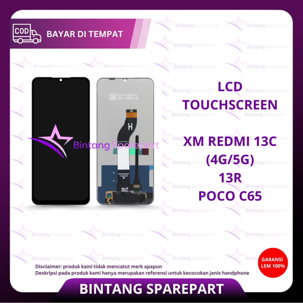 Jual LCD TOUCHSCREEN XIAOMI REDMI 13C ( 4G / 5G ) / 13R / POCO C65 ...