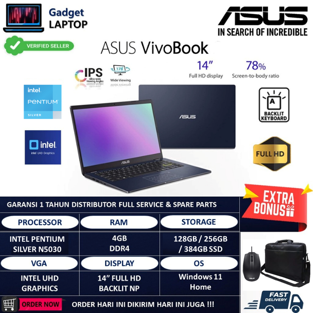Jual Laptop Asus Vivobook L410MA Intel Pentium Silver N5030 4GB 384GB ...