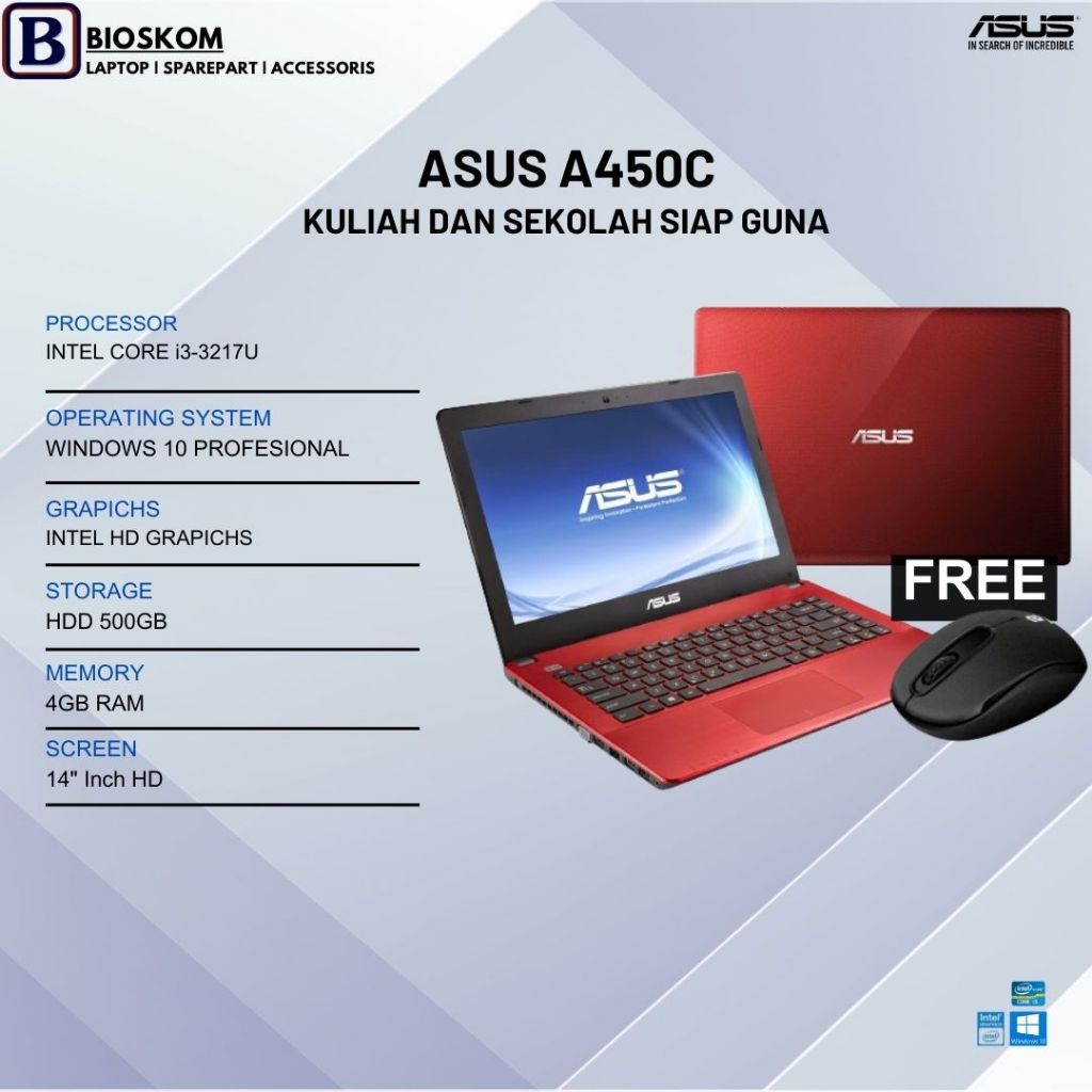 Jual LAPTOP ASUS A450C INTEL CORE i3 RAM 4GB HDD 500GB SIAP PAKAI ...