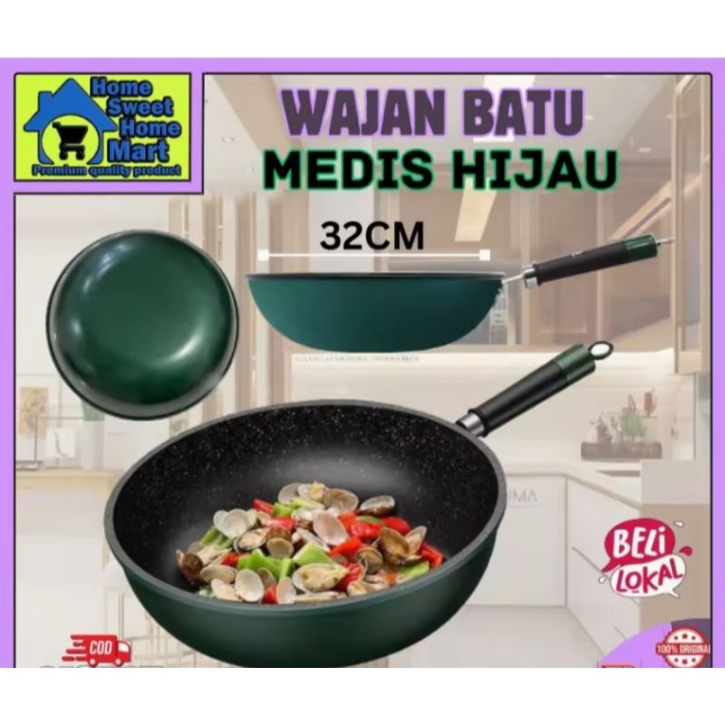Jual wajan hijau anti lengket wajan penggorengan wajan serbaguna wajan ...