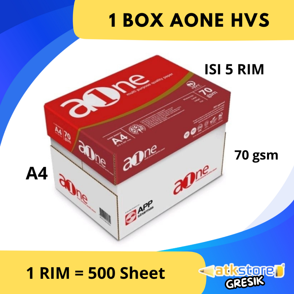 Jual (1 BOX / 5 RIM) Kertas HVS A4 AONE 70 GSM Kertas Print Fotocopy ...