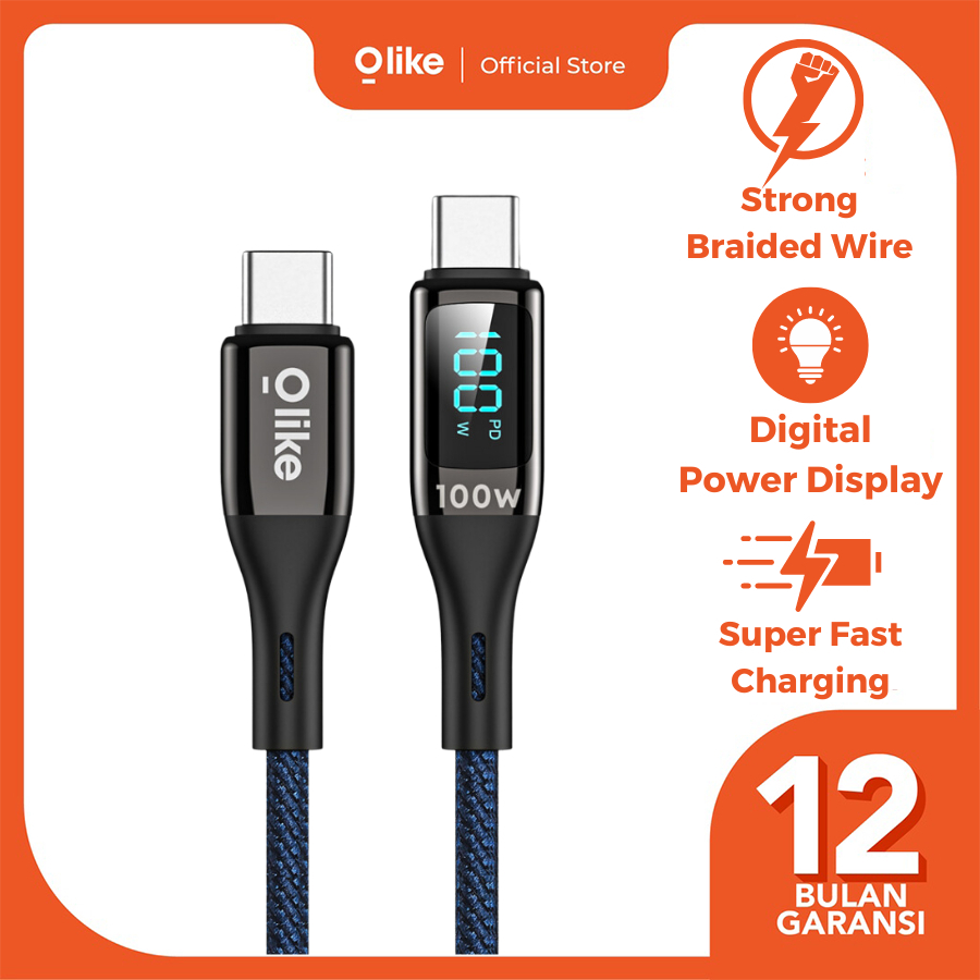 Jual OLIKE D106 KABEL DATA TYPE-C TO TYPE-C 100W 5A FAST CHARGING LED ...