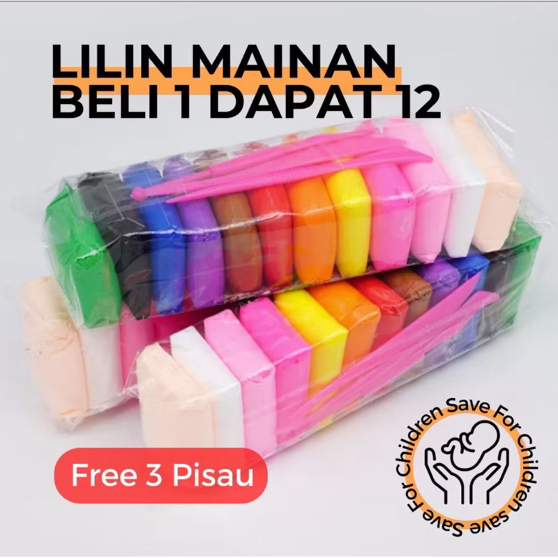 Jual [BS] Clay Polymer 12 Set Warna Bonus Pisau Plastik Pembentuk Clay ...