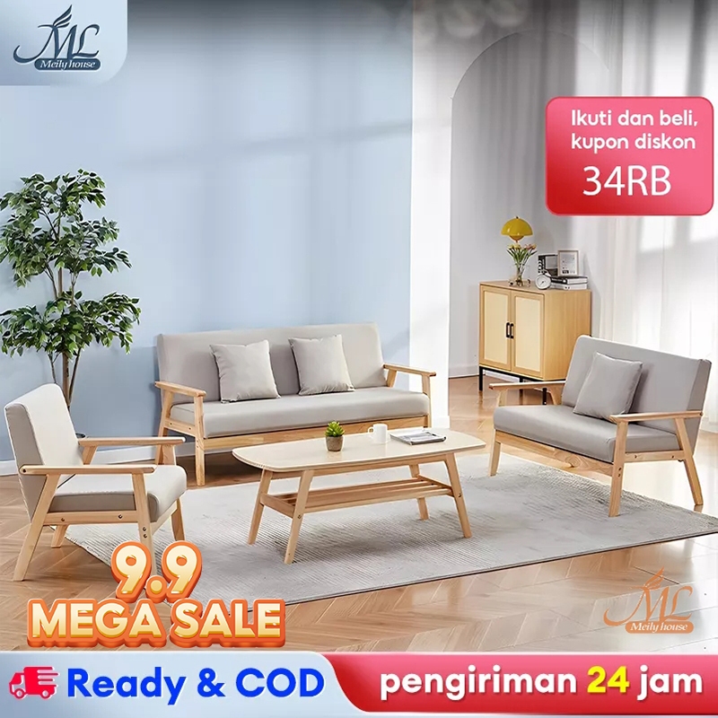 Jual Sofa Bed 3/2/1 Seater Kayu Solid Modern Ruang Tamu Sofa Empuk ...