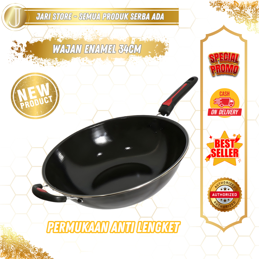 Jual Wajan teflon penggorengan panci enamel anti lengket kuali premium 34cm | Shopee Indonesia