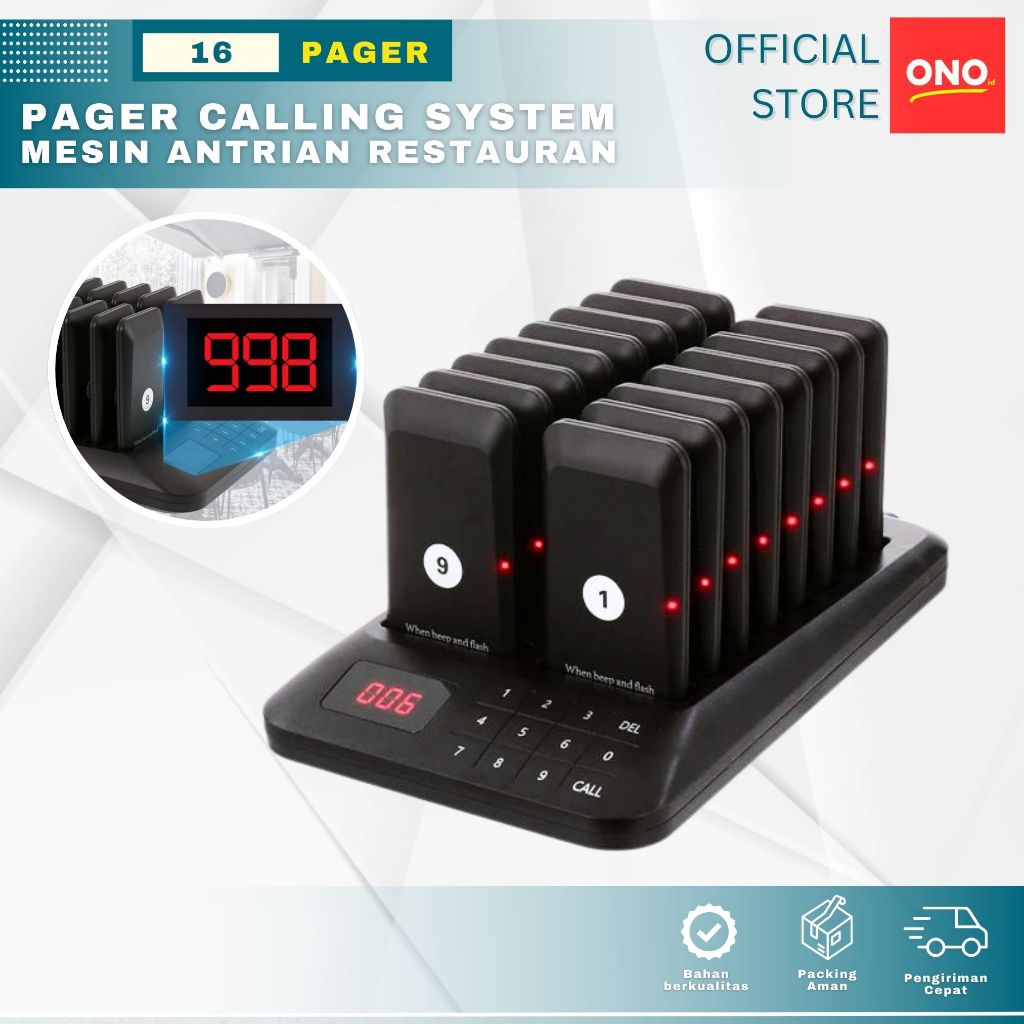 Jual ONOID Alat Panggil Antrian Restoran 16 Pager Mesin Wireless ...