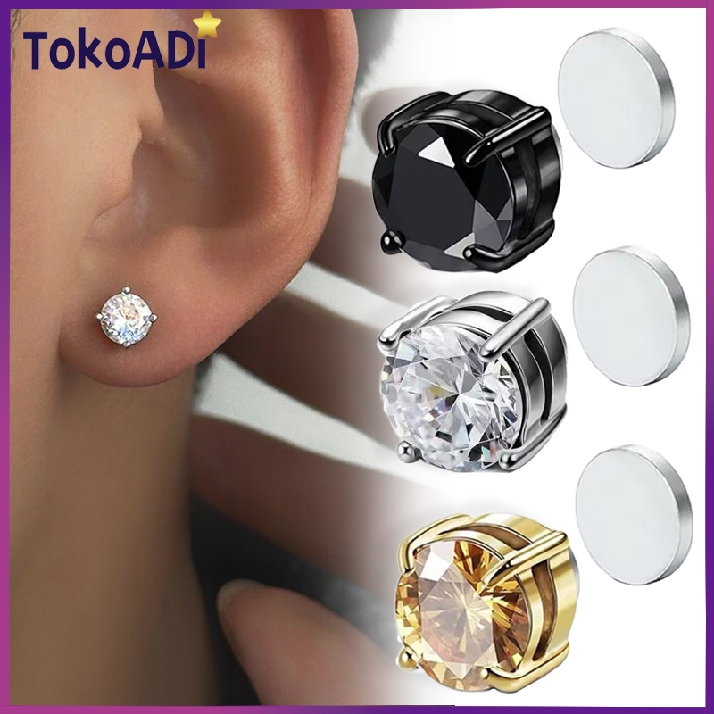 Jual 2PCS 8MM Klip Telinga Magnet Zirkon Bertatahkan Tembaga / Anting ...
