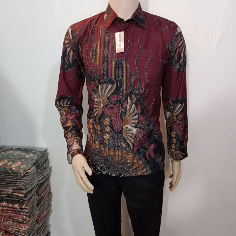 Jual kemeja batik motif kenari maroon original arta batik super KODE ...
