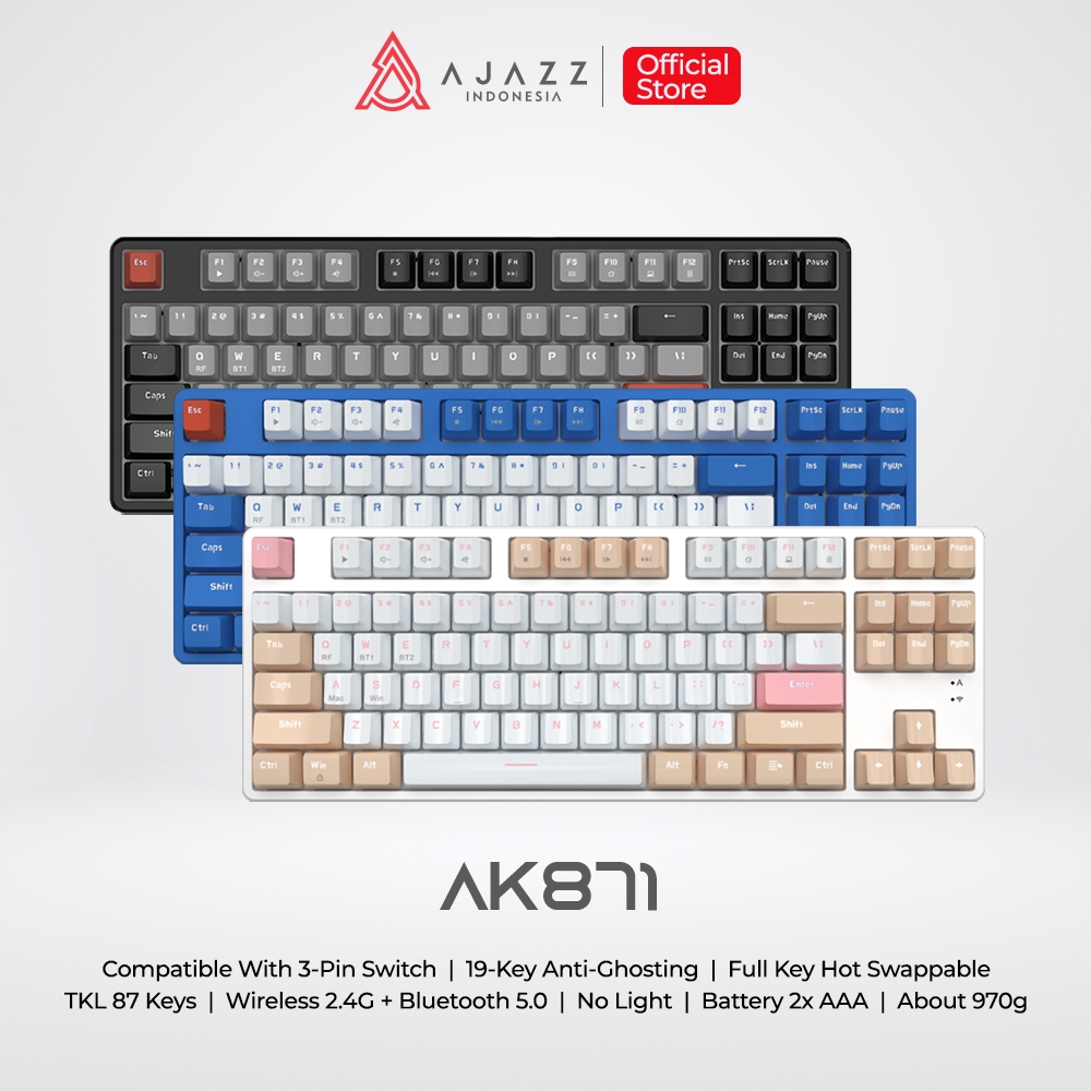 Jual Ajazz AK871 TKL Mechanical Keyboard Dual Mode No Light ...