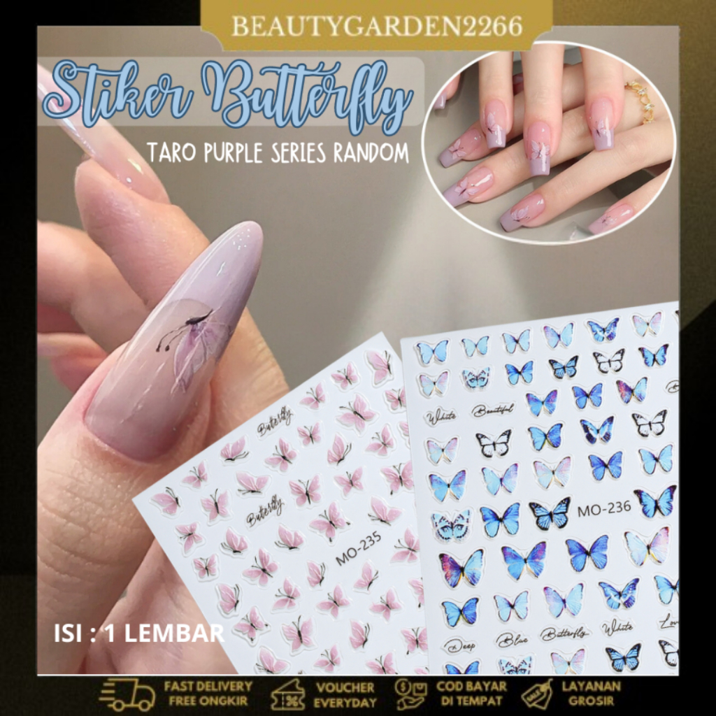 Jual [ COD ] Stiker Kuku 3D Embossed Butterfly Taro Purple Blue/Nails ...