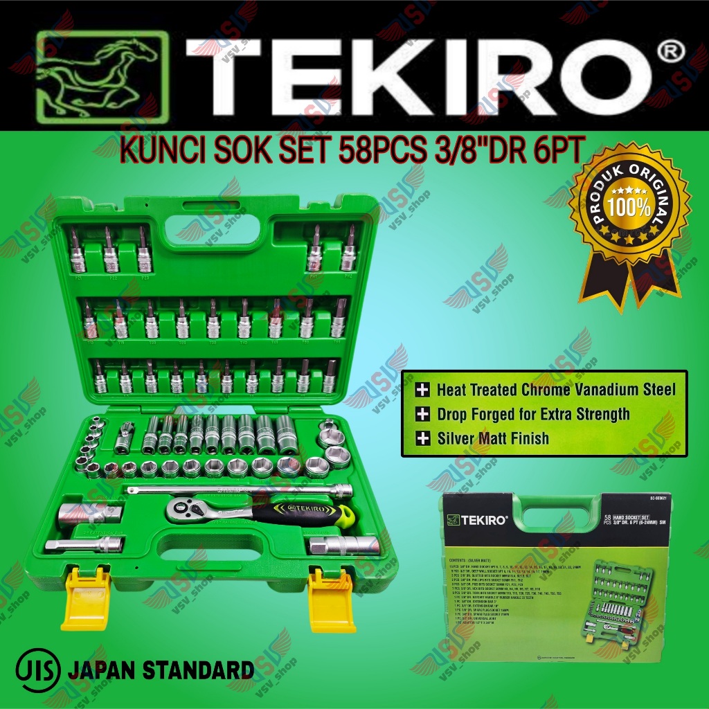 Jual TEKIRO Kunci Sok Set 58pcs 3/8"DR 6PT Kunci Sock Hand Socket Set | Shopee Indonesia