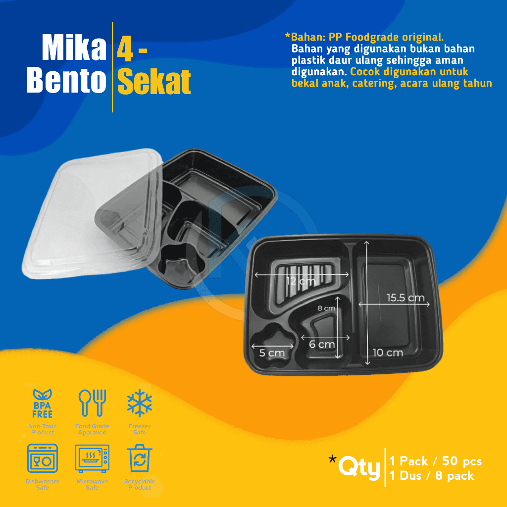 Jual MIKA BENTO 4 SEKAT - TEMPAT MAKAN BENTO 4 SEKAT (isi 50pcs ...