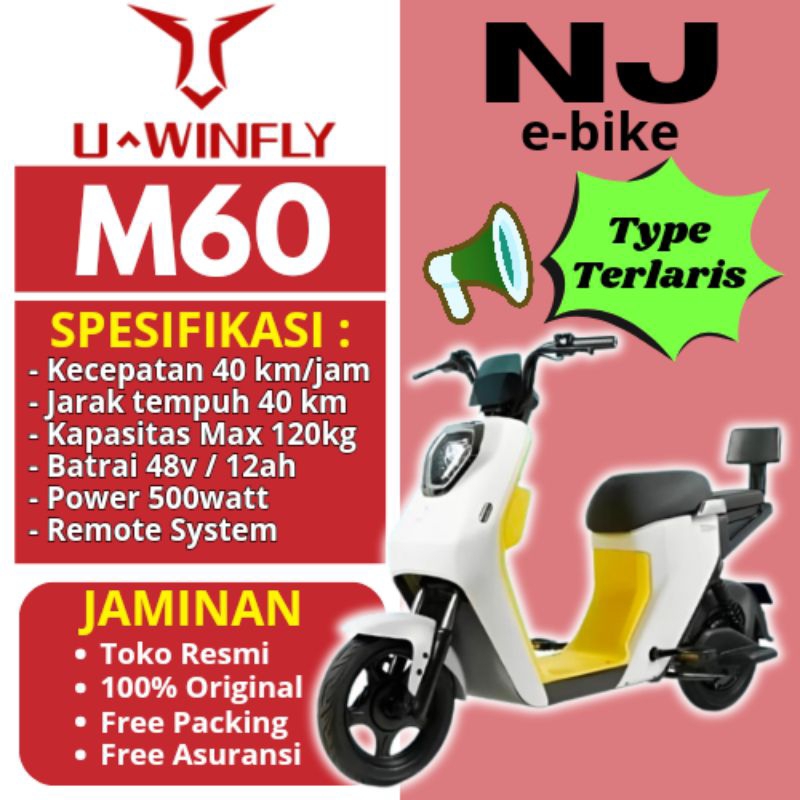 Jual SEPEDA LISTRIK U-WINFLY TERBARU M60 48V12ah 500 watt, BARU GRESS ...