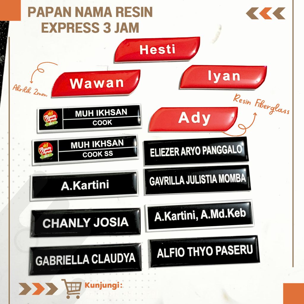 Jual EXPRESS 3JAM JADI Papan Nama Resin/Name Tag/Name Tag Peniti/Name ...