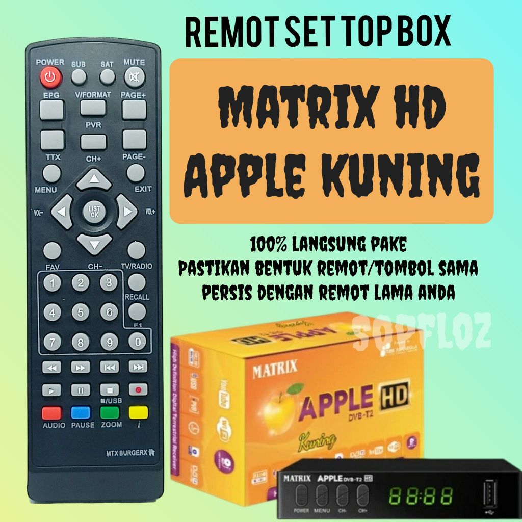 Jual Remote set top box matrix hd apple kuning stb dvbt2 remot control ...