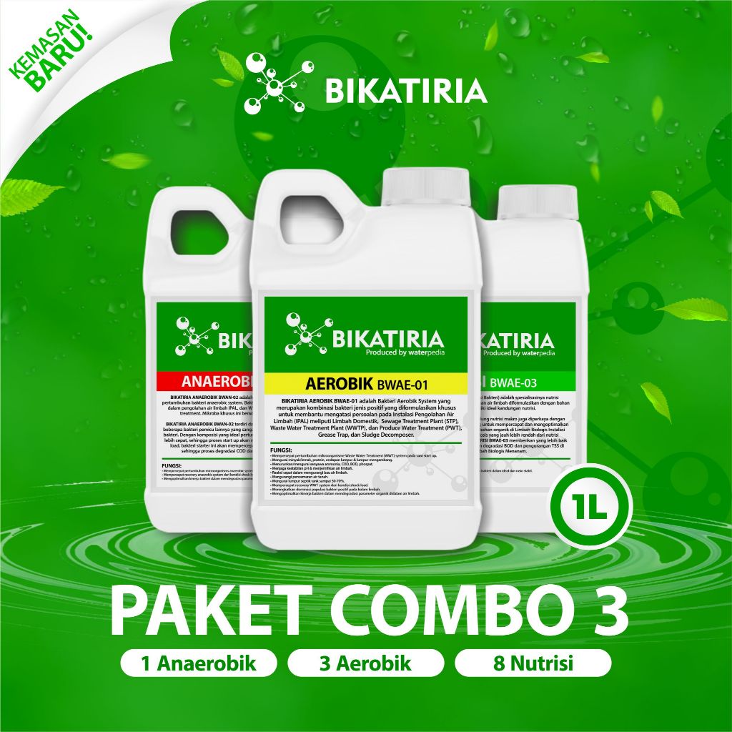 Jual PAKET COMBO 3 - BIKATIRIA 1 LITER (BAKTERI PENGURAI AIR LIMBAH CAIR HOTEL/RUMAH SAKIT/IPAL ...