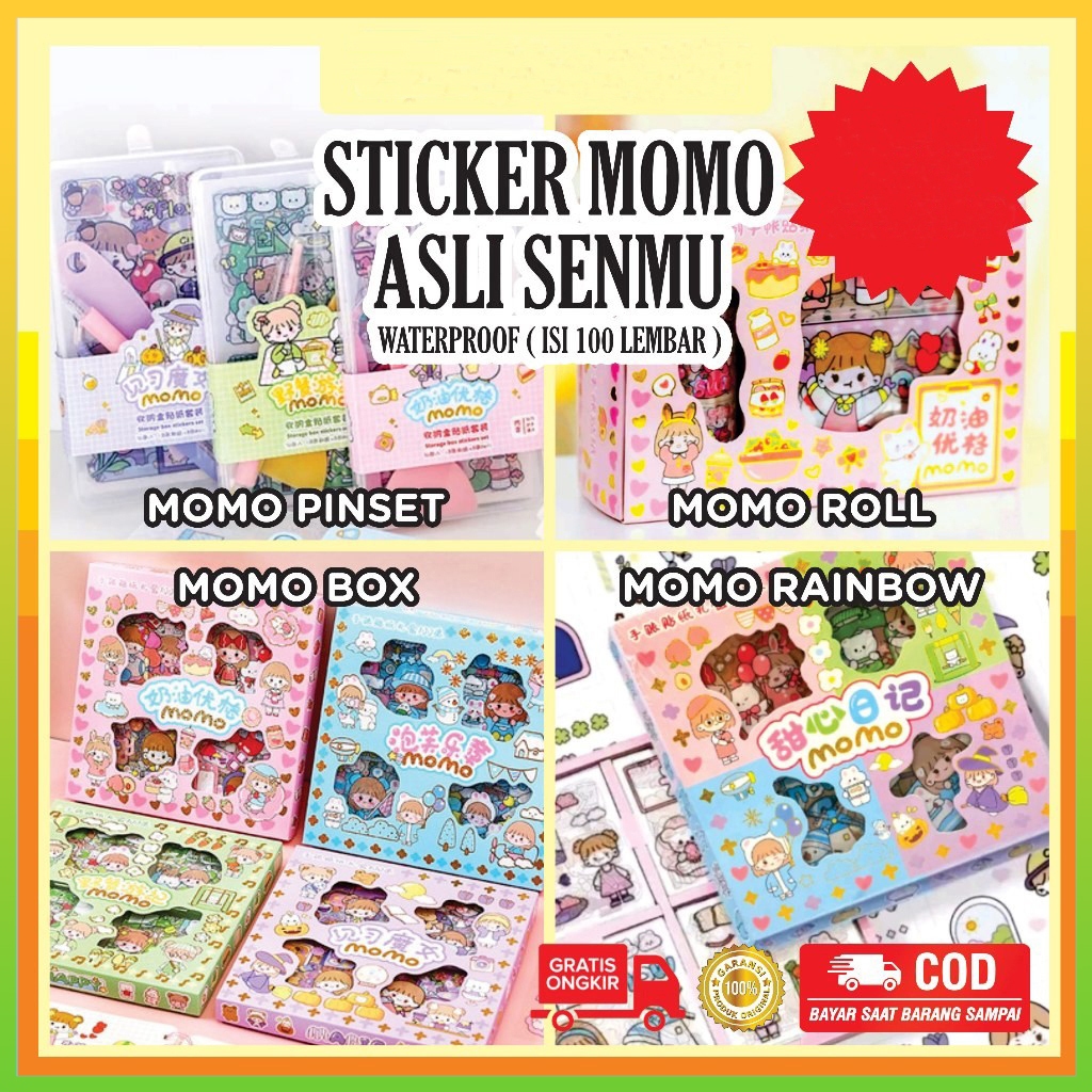 Jual Sticker Momo Waterproof Dapat Box isi 100 Lembar Stiker | Shopee ...