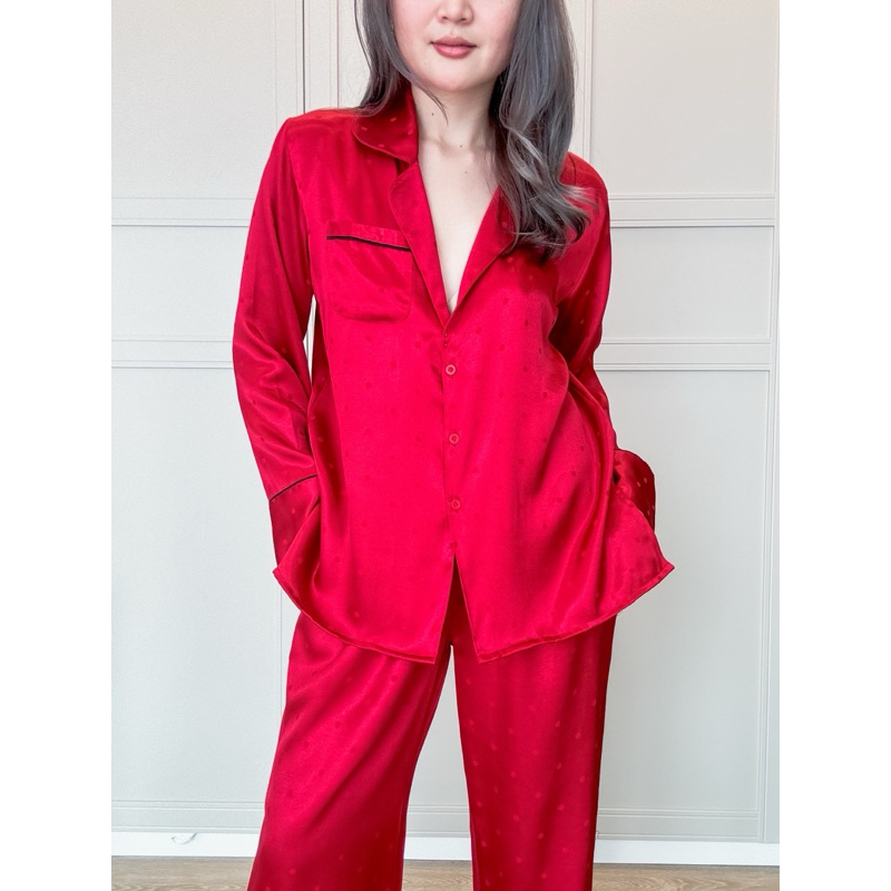 Jual PIYAMA DOTTE EMBOSS (merah) | Shopee Indonesia