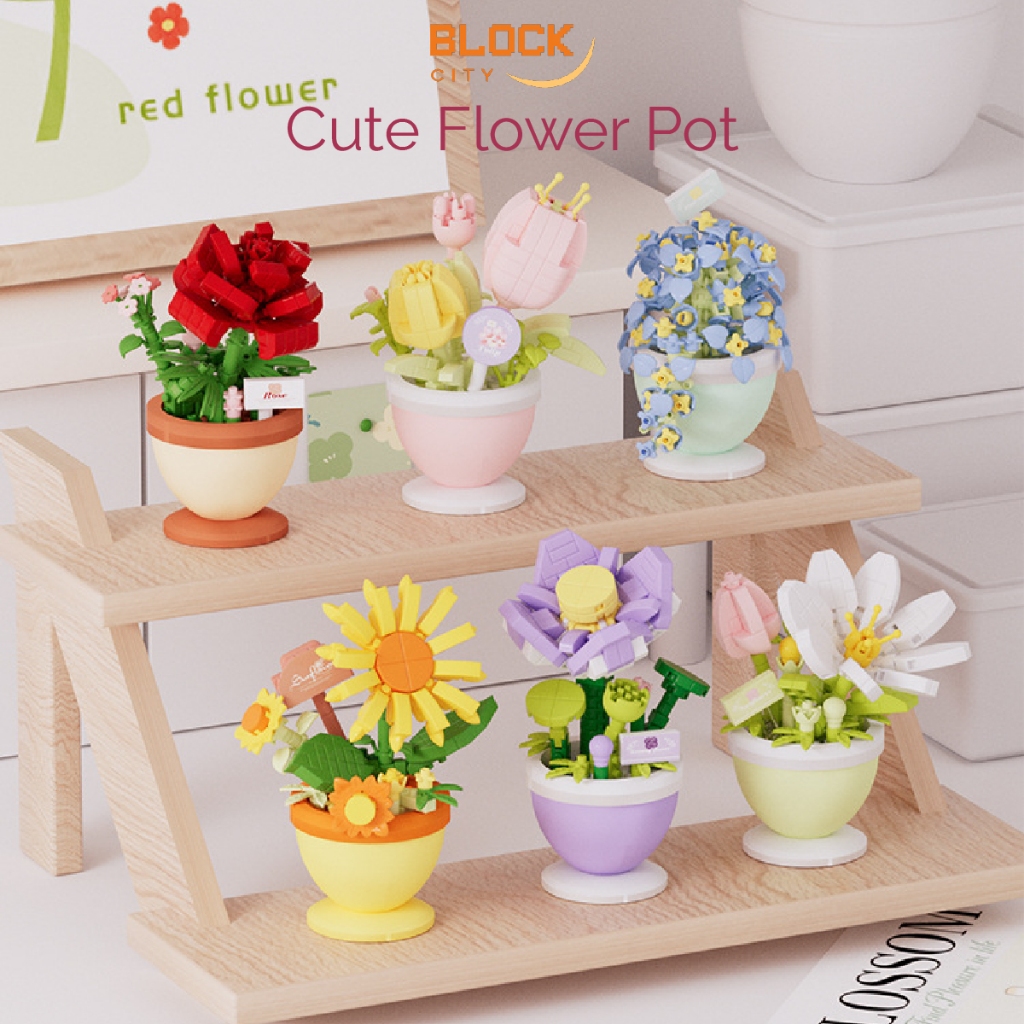 Jual Block City-PanNie Flower Pot Puzzle Blocks Bricks Balok Susun Pot ...